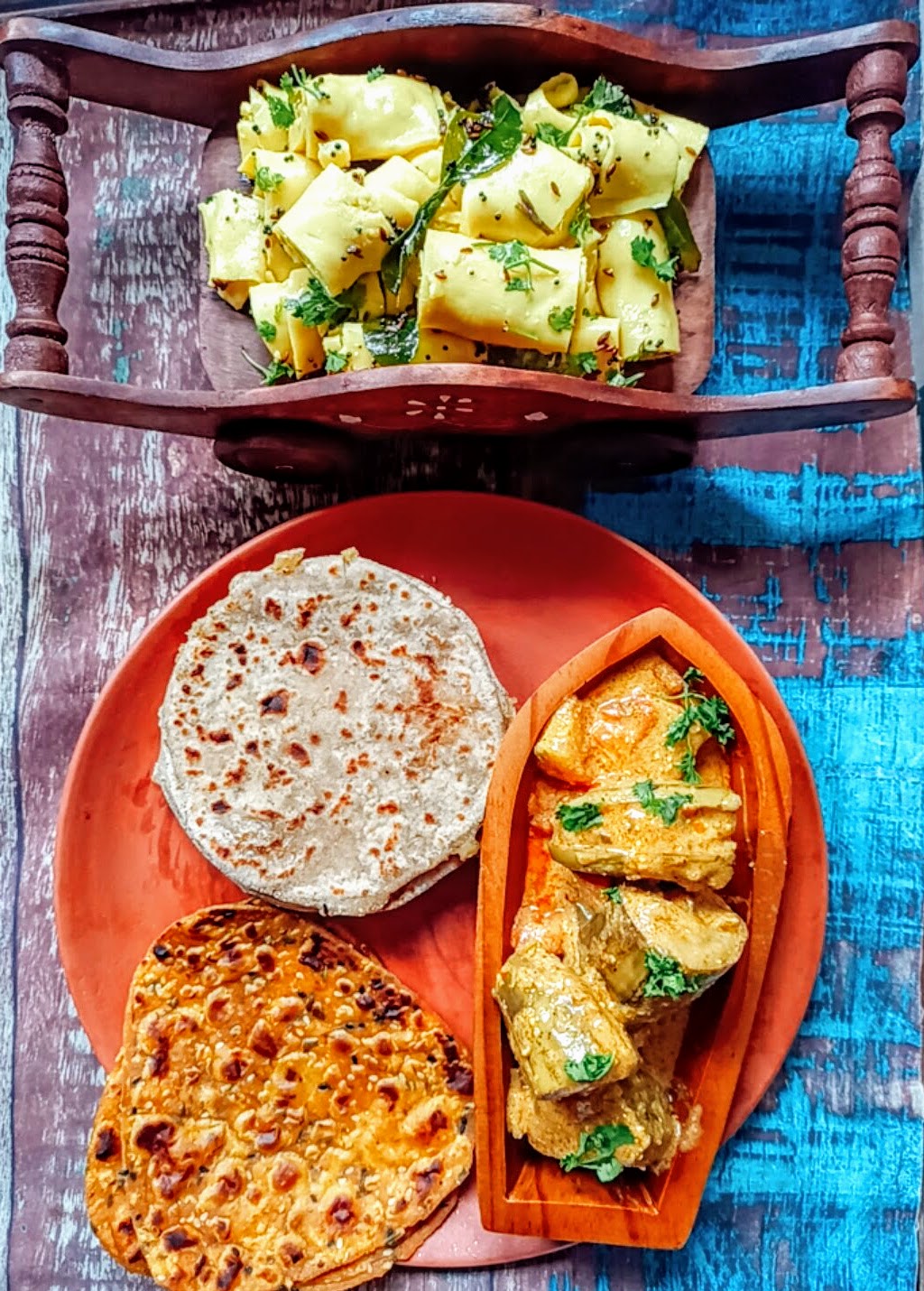 Puranpoli, Raw Banana subji and Khandvi